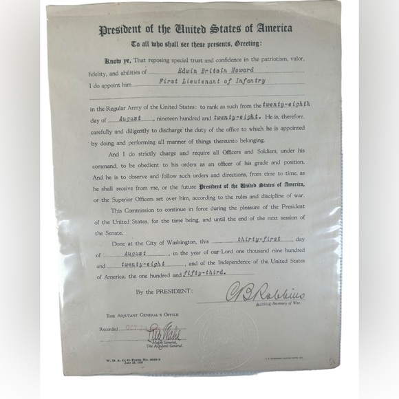 U.S. Army | Other | Promotion Letter To Edwin Britain Howard First ...